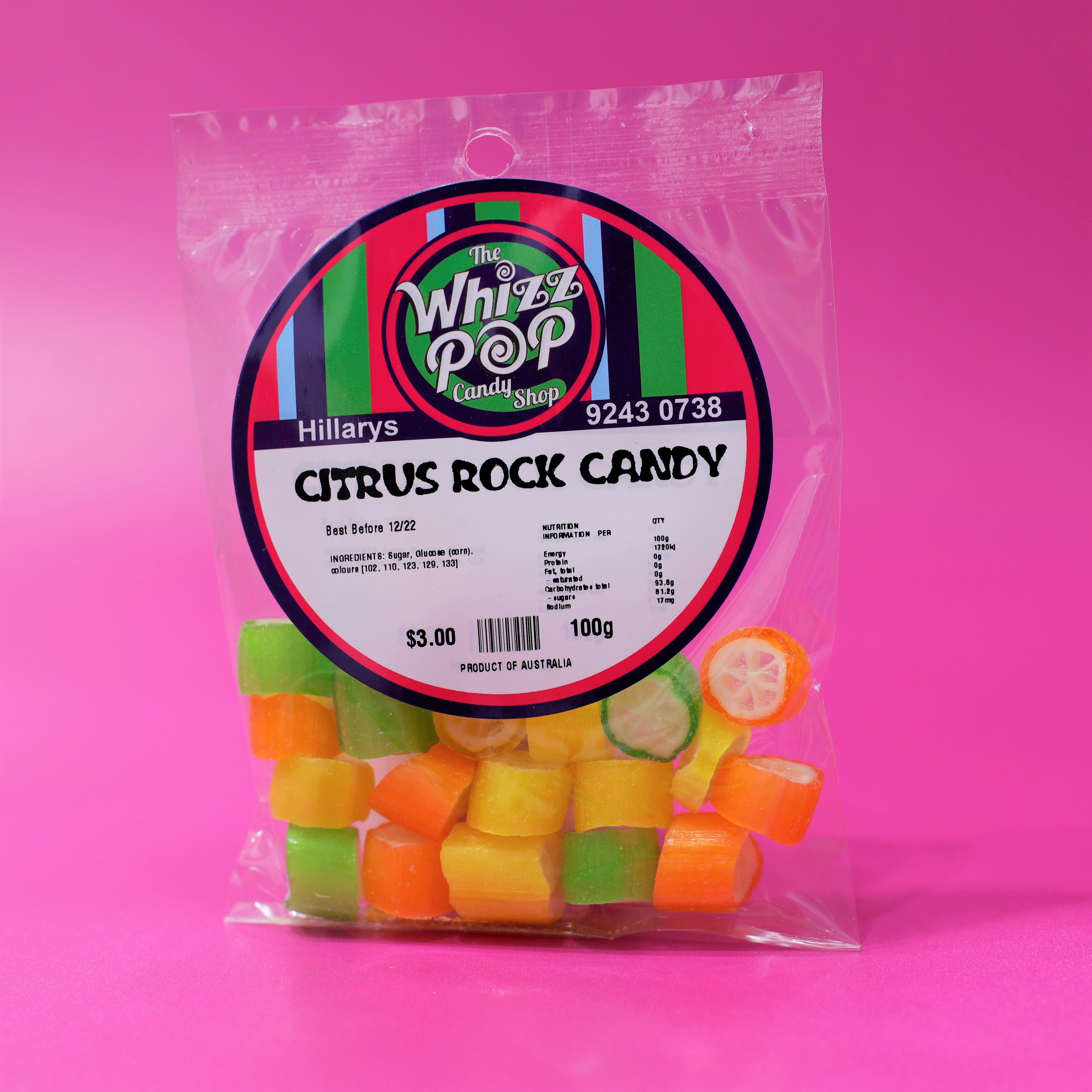 Mixed Citrus Rock Candy 100g | The Whizz Pop Candy Shop