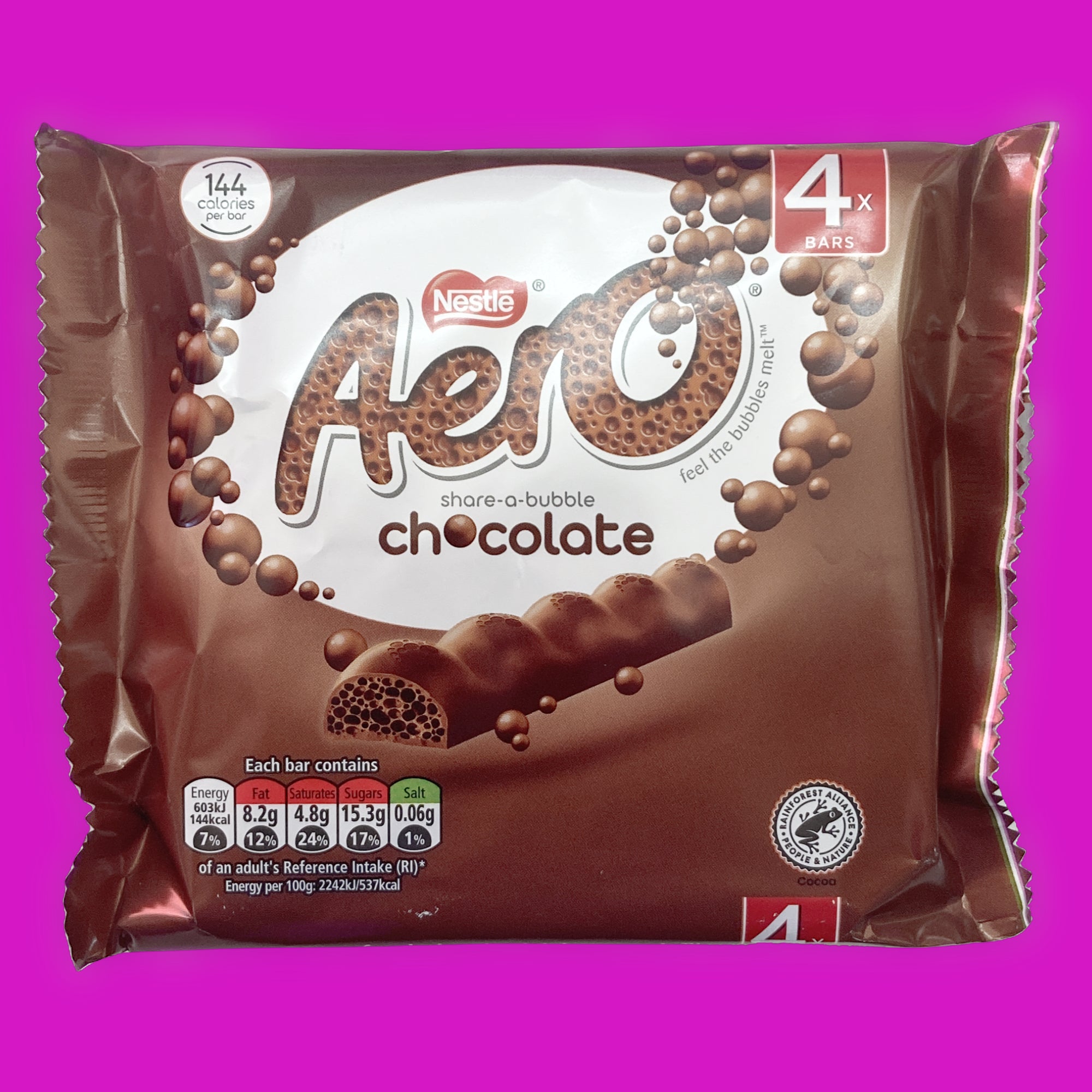 Aero Bubbly Milk Chocolate Bars 4 Pack 108g | The Whizz Pop Candy Shop