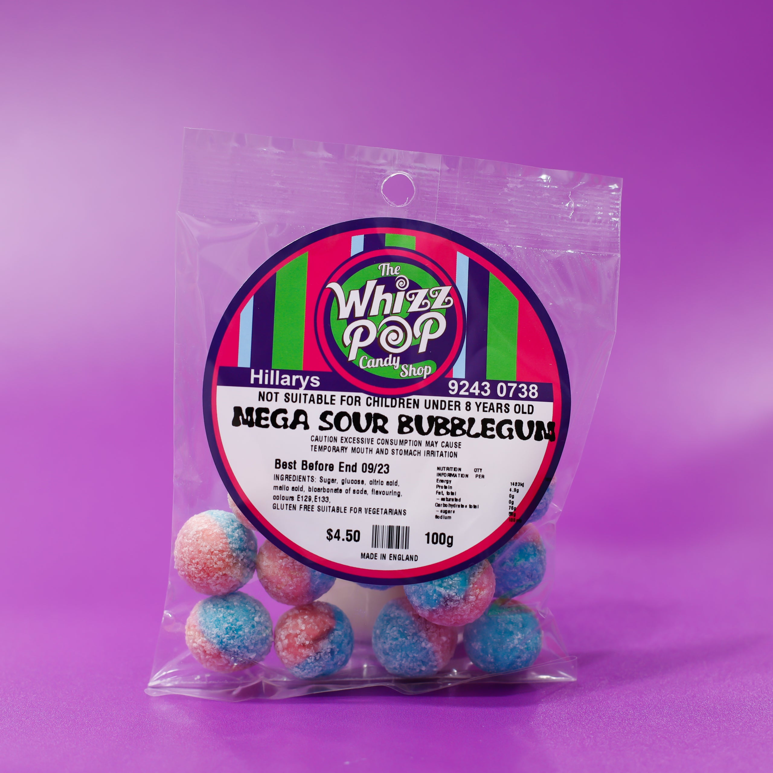 Barnetts Mega Sour Bubblegum 100g (29) | The Whizz Pop Candy Shop