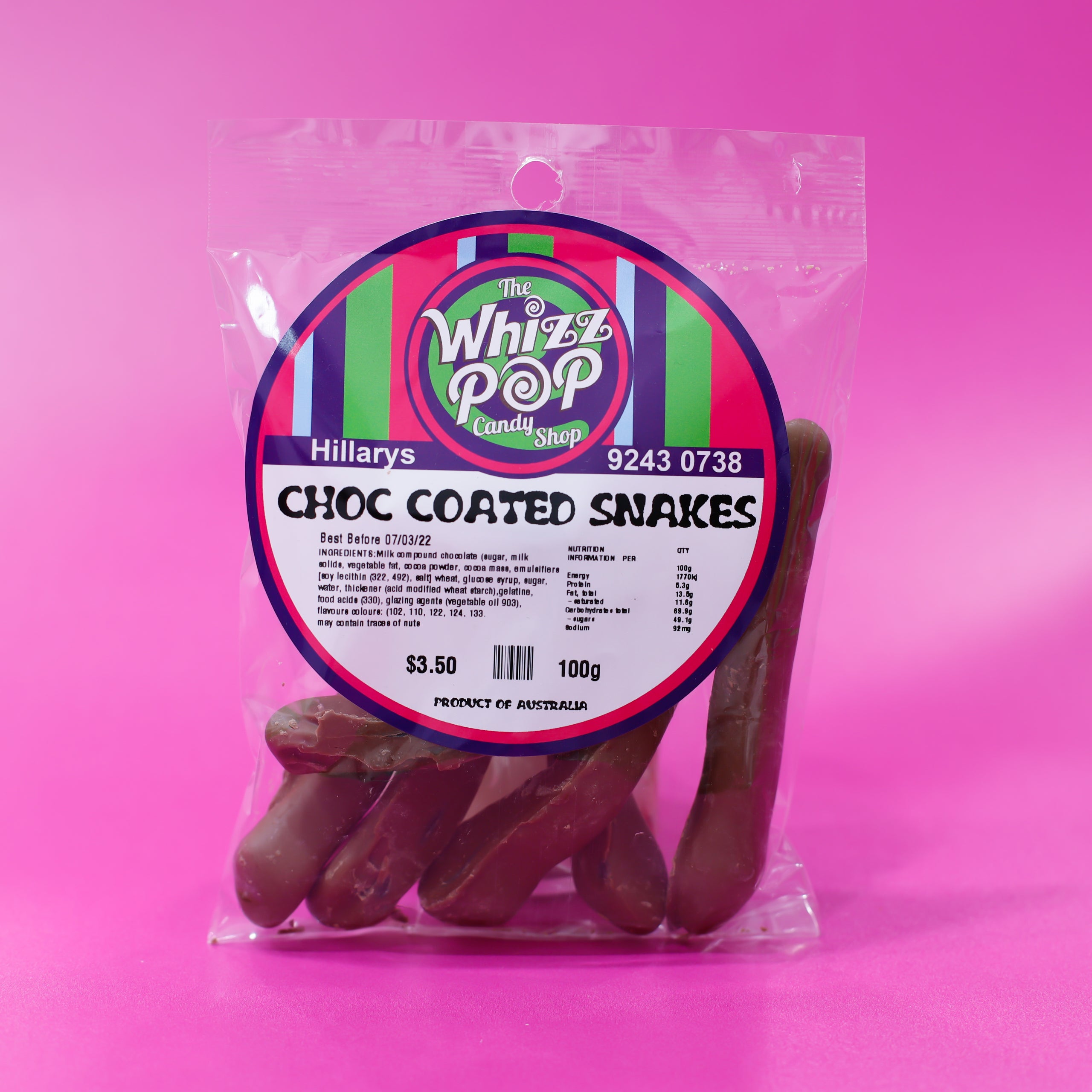 Choc Coated Snakes 100g | The Whizz Pop Candy Shop